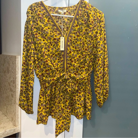 Max Studio | Tops | Max Studio Blouse Womans Large Yellow Floral ...